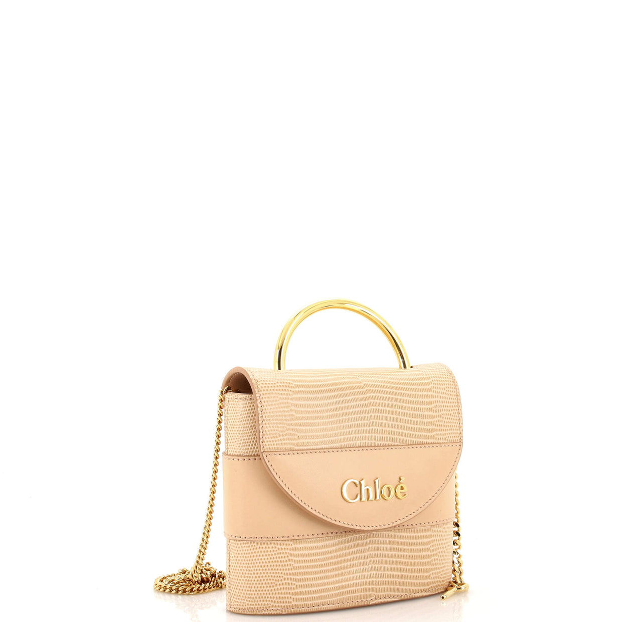 Chloe Aby Lock Bag Lizard Embossed Leather Small Neutral 2577511