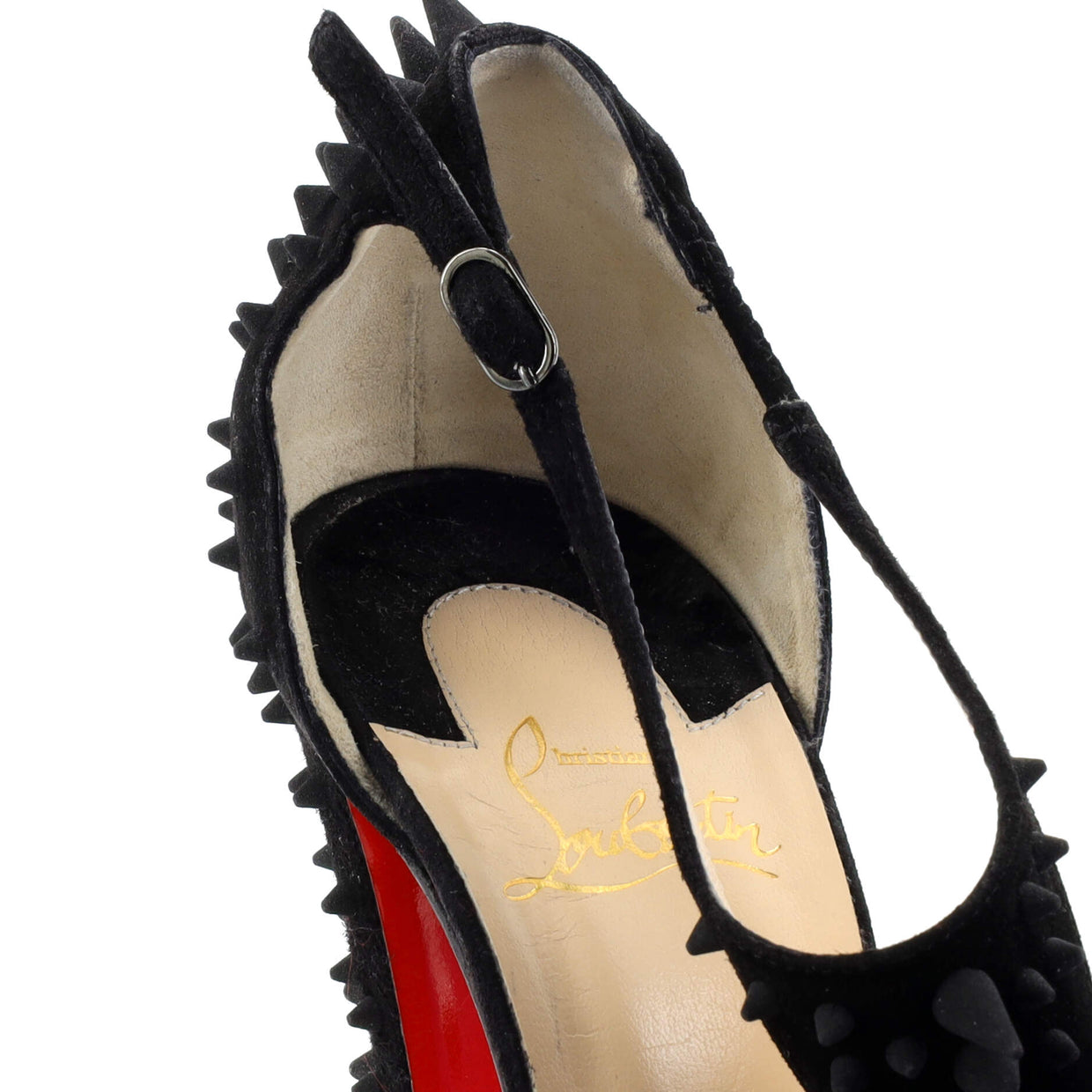 Christian Louboutin Goldostrap Spike T-Strap Pumps Spiked Suede Black ...