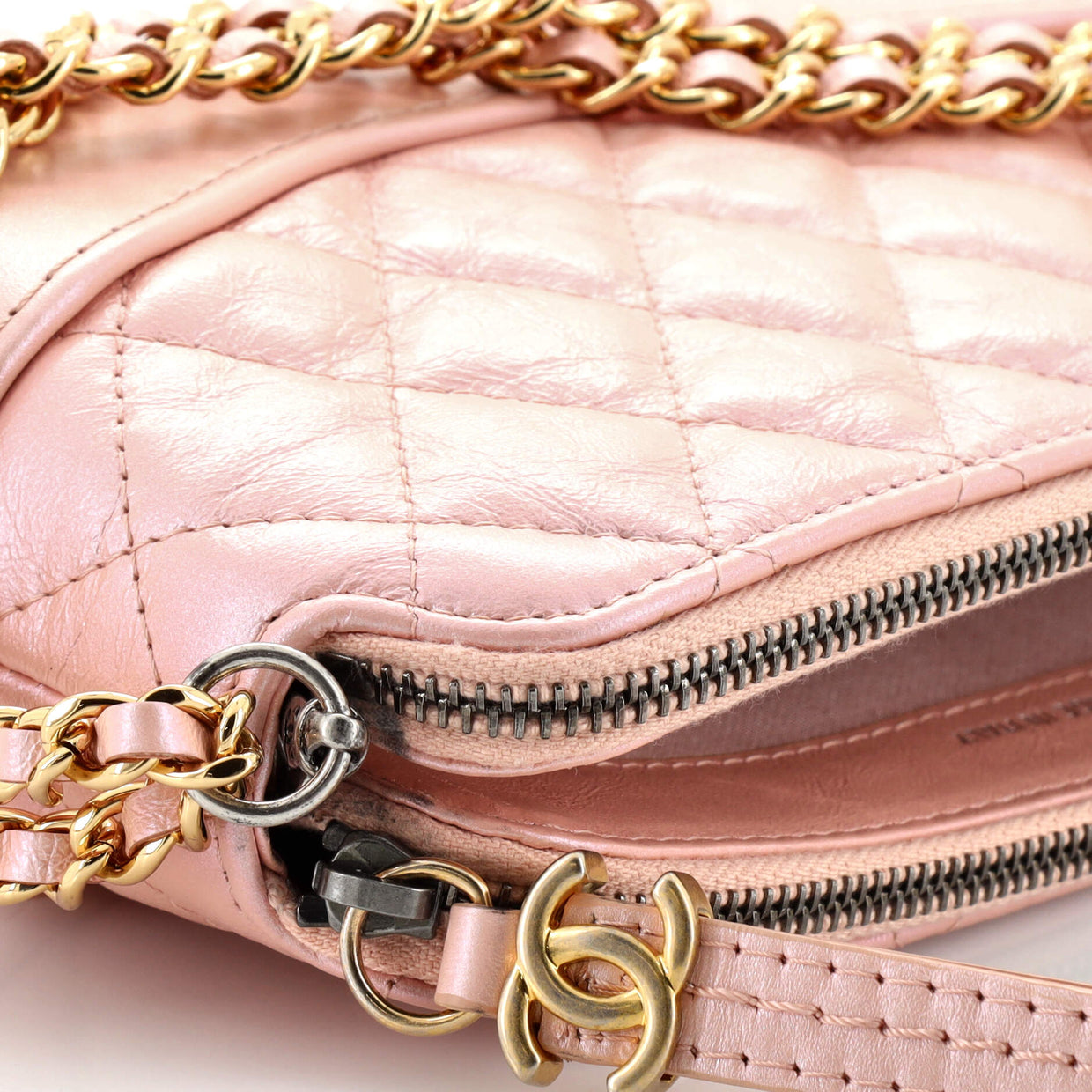 Chanel Gabrielle Double Zip Clutch with Chain Quilted Aged Calfskin ...