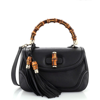 Gucci New Convertible Bamboo Top Handle Bag Leather Medium Black 25959841