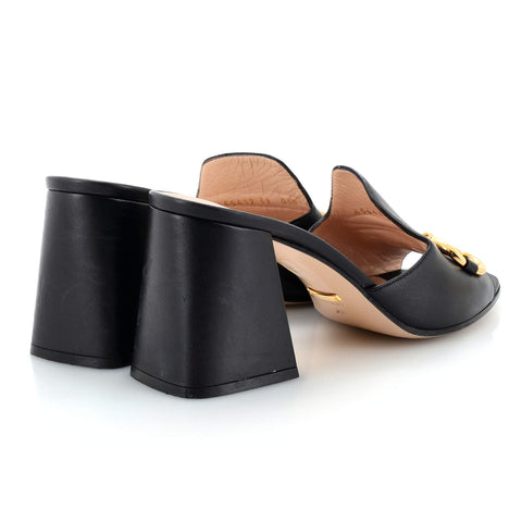 Gucci Women's Horsebit Block Heel Sandals Leather Black 2597821