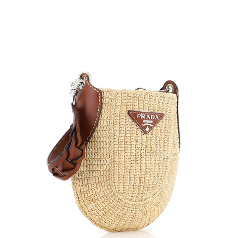 Prada Open Hobo Woven Raffia with Leather Neutral 2604212