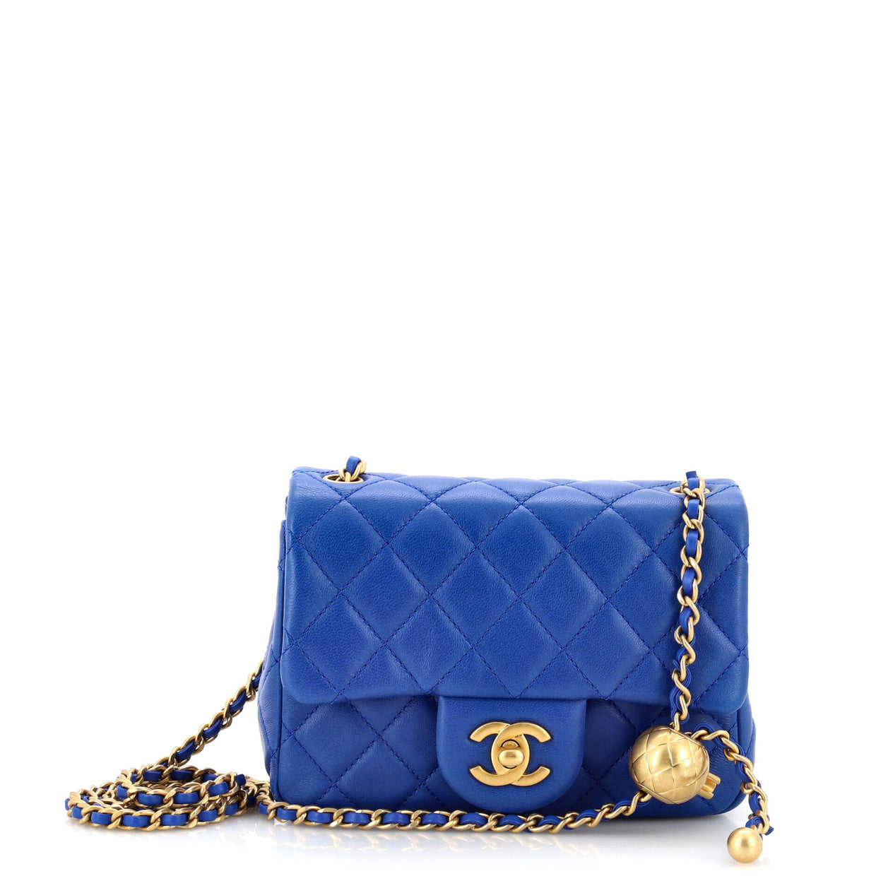 Chanel Pearl Crush Square Flap Bag Quilted Lambskin Mini Blue 2606354