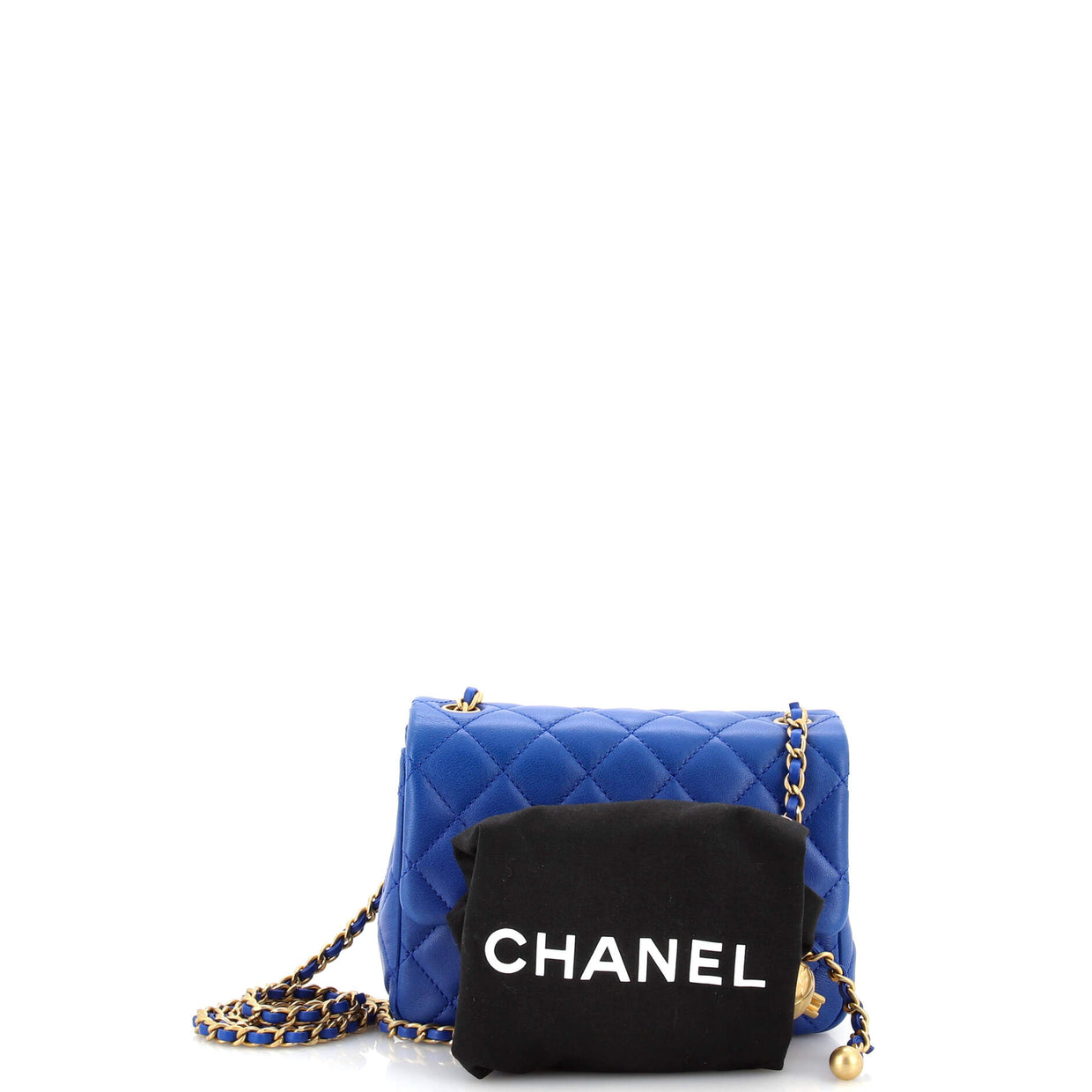 Chanel Pearl Crush Square Flap Bag Quilted Lambskin Mini Blue 2606354