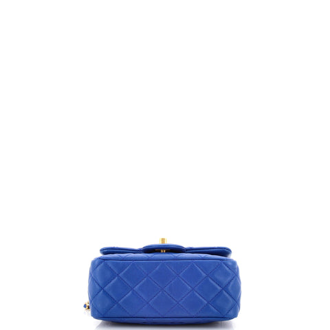 Chanel Pearl Crush Square Flap Bag Quilted Lambskin Mini Blue 2606354