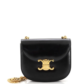 Celine Triomphe Besace Clea Chain Flap Bag Leather Black 260649122