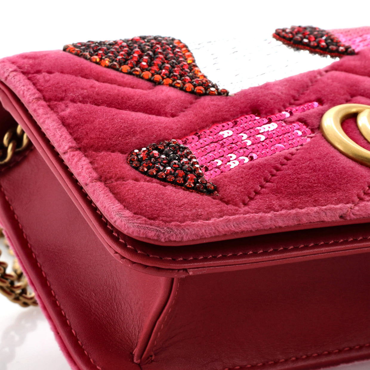 Gucci GG Marmont Heart Chain Flap Bag Sequin Embellished Matelasse ...