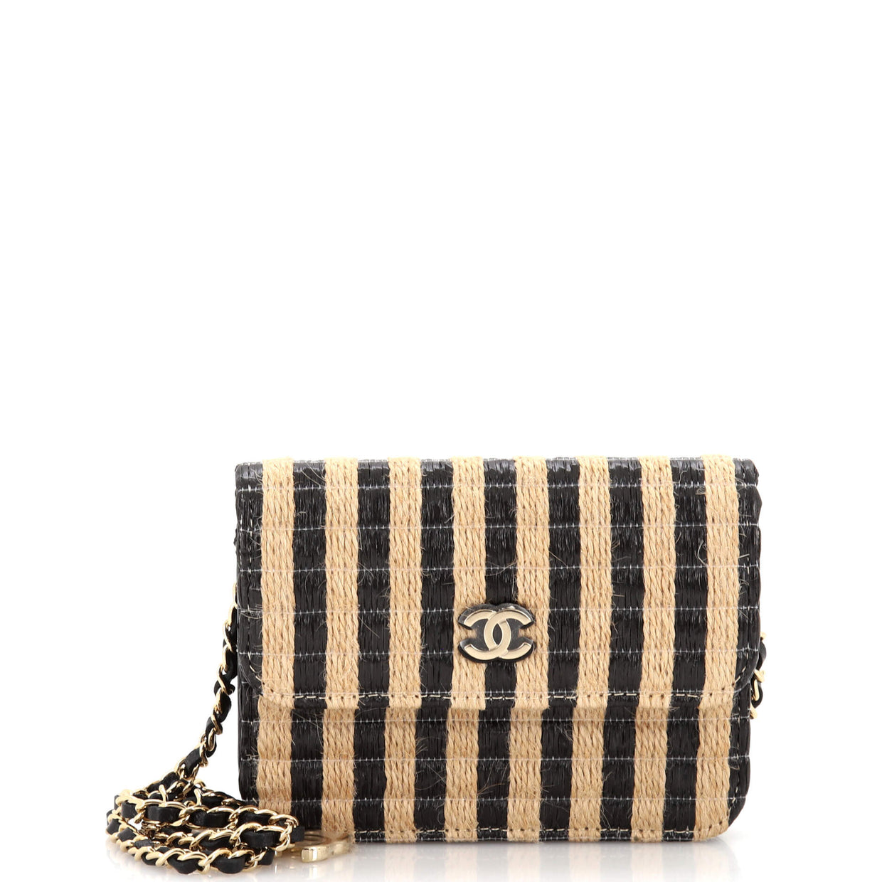 Chanel CC Flap Chain Belt Bag Striped Raffia and Jute Brown 261037154