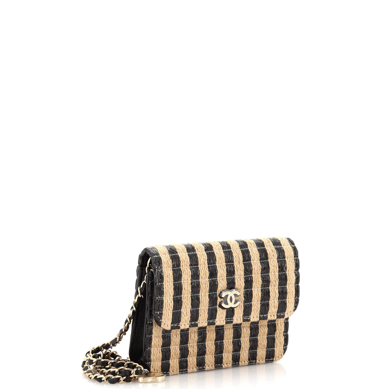 Chanel CC Flap Chain Belt Bag Striped Raffia and Jute Brown 261037154