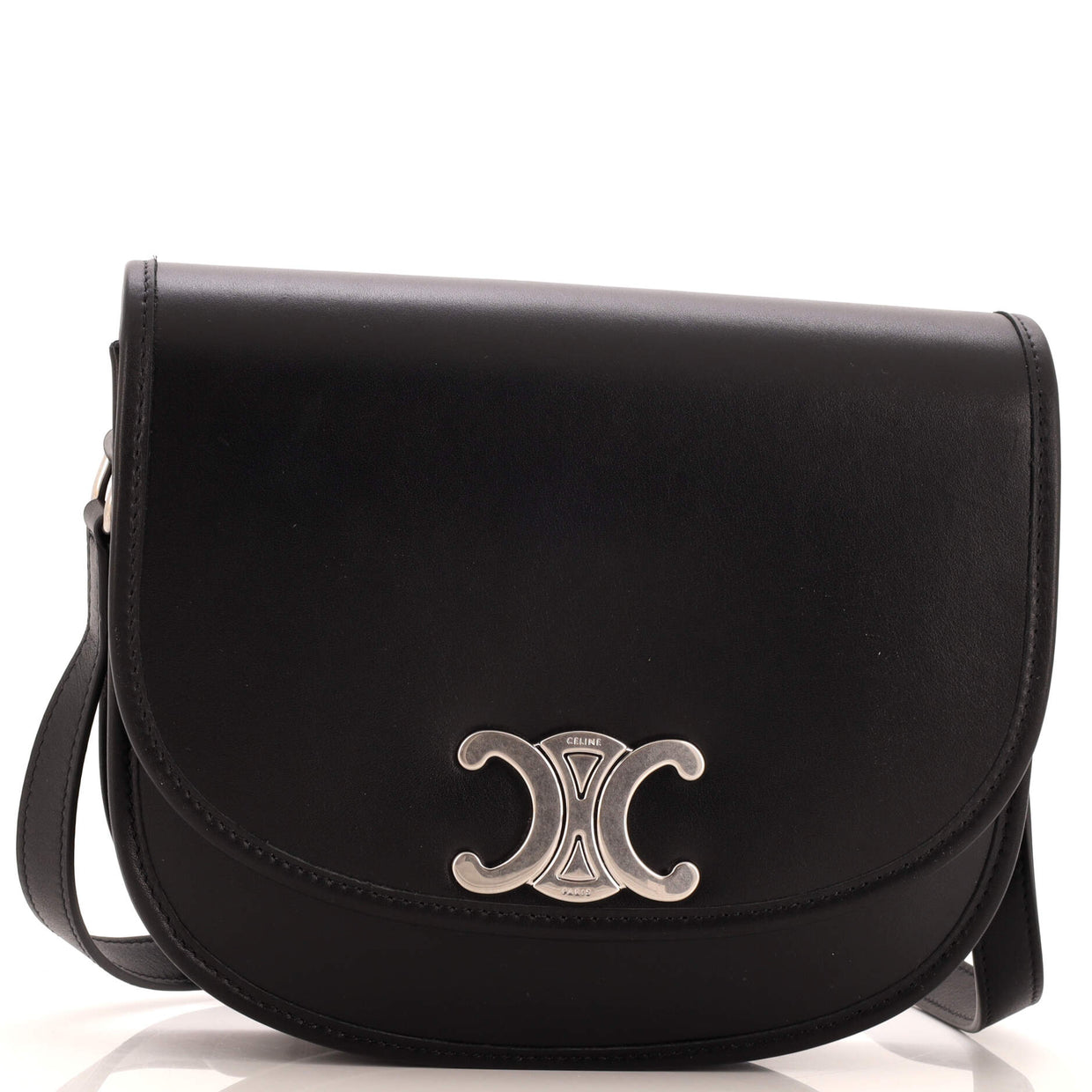 Celine Besace Triomphe Shoulder Bag Leather Medium Black 26313390