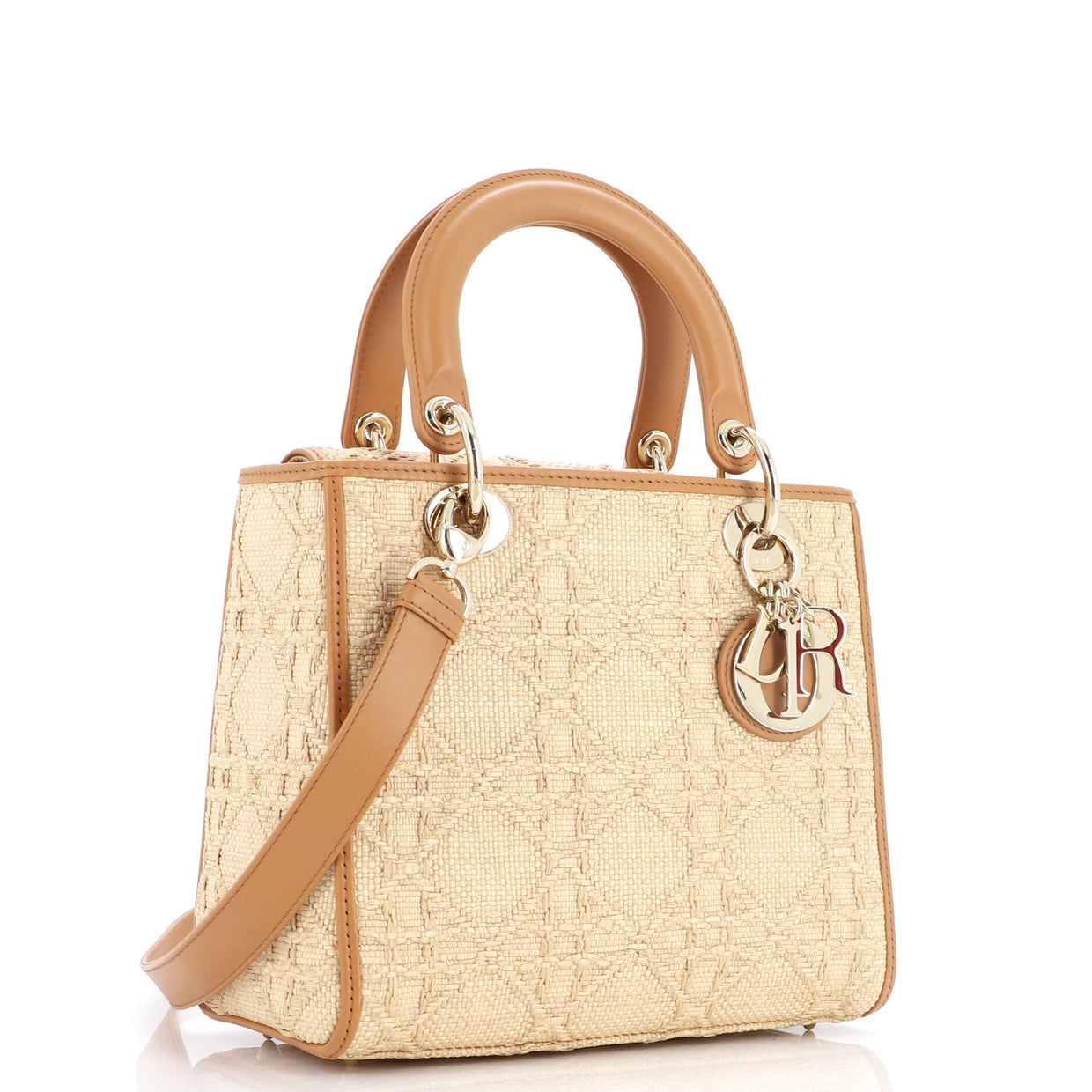 Christian Dior Lady Dior Bag Cannage Embroidered Raffia with Leather ...
