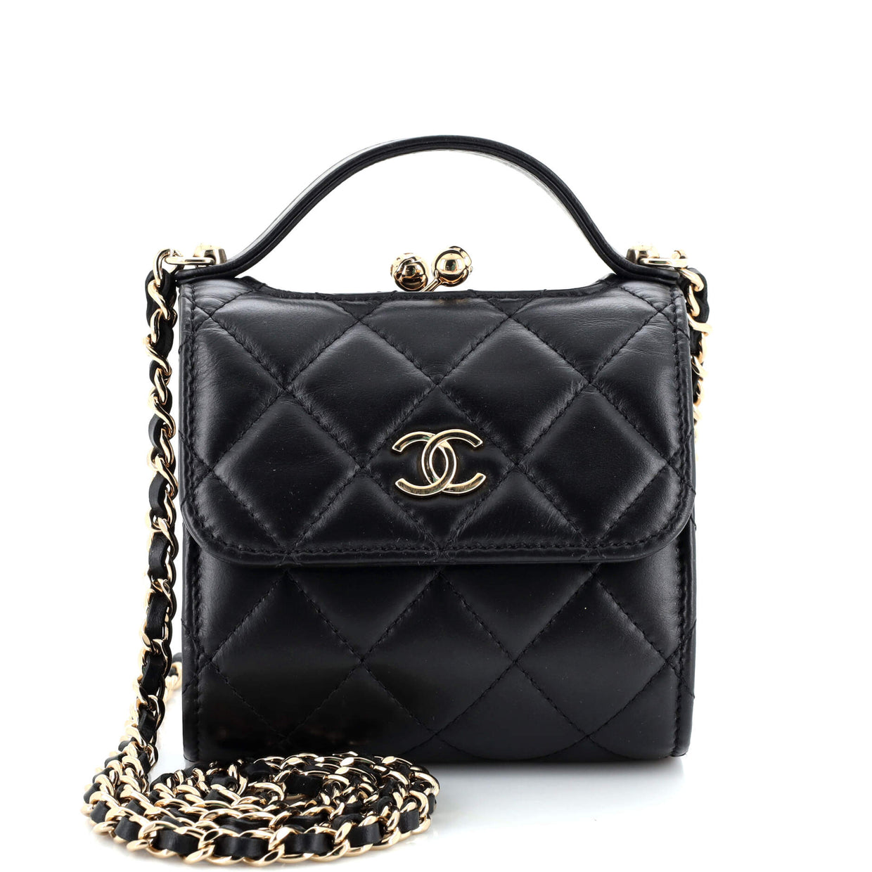 Chanel CC Kisslock Frame Top Handle Clutch with Chain Quilted Lambskin ...