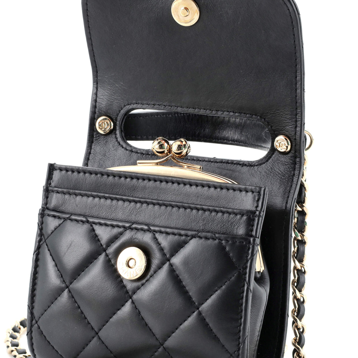 Chanel CC Kisslock Frame Top Handle Clutch with Chain Quilted Lambskin ...