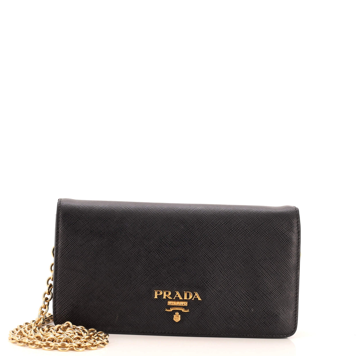 Prada Wristlet Wallet on Chain Saffiano Leather Mini Black 2643291
