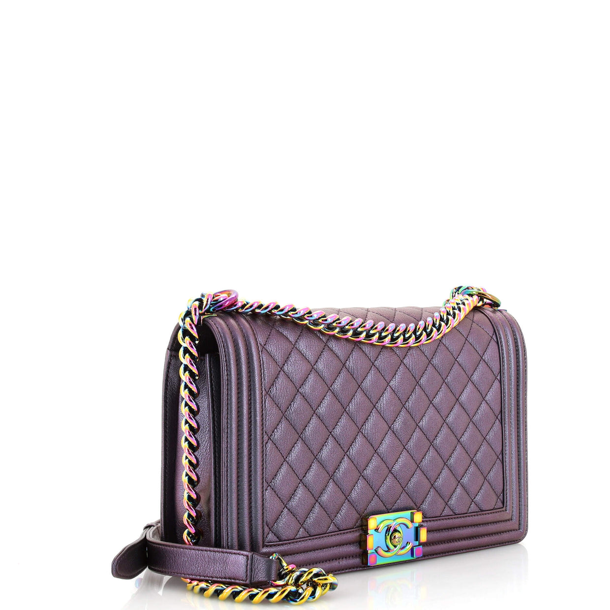 Chanel Boy Flap Bag Quilted Iridescent Goatskin New Medium Purple 2652001