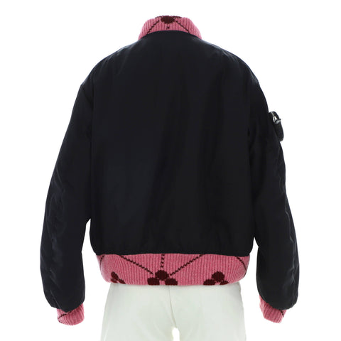 Prada x Raf Simons Women's logo pocket bomber jacket Re-Nylon with Jacquard Knit Black 2669871