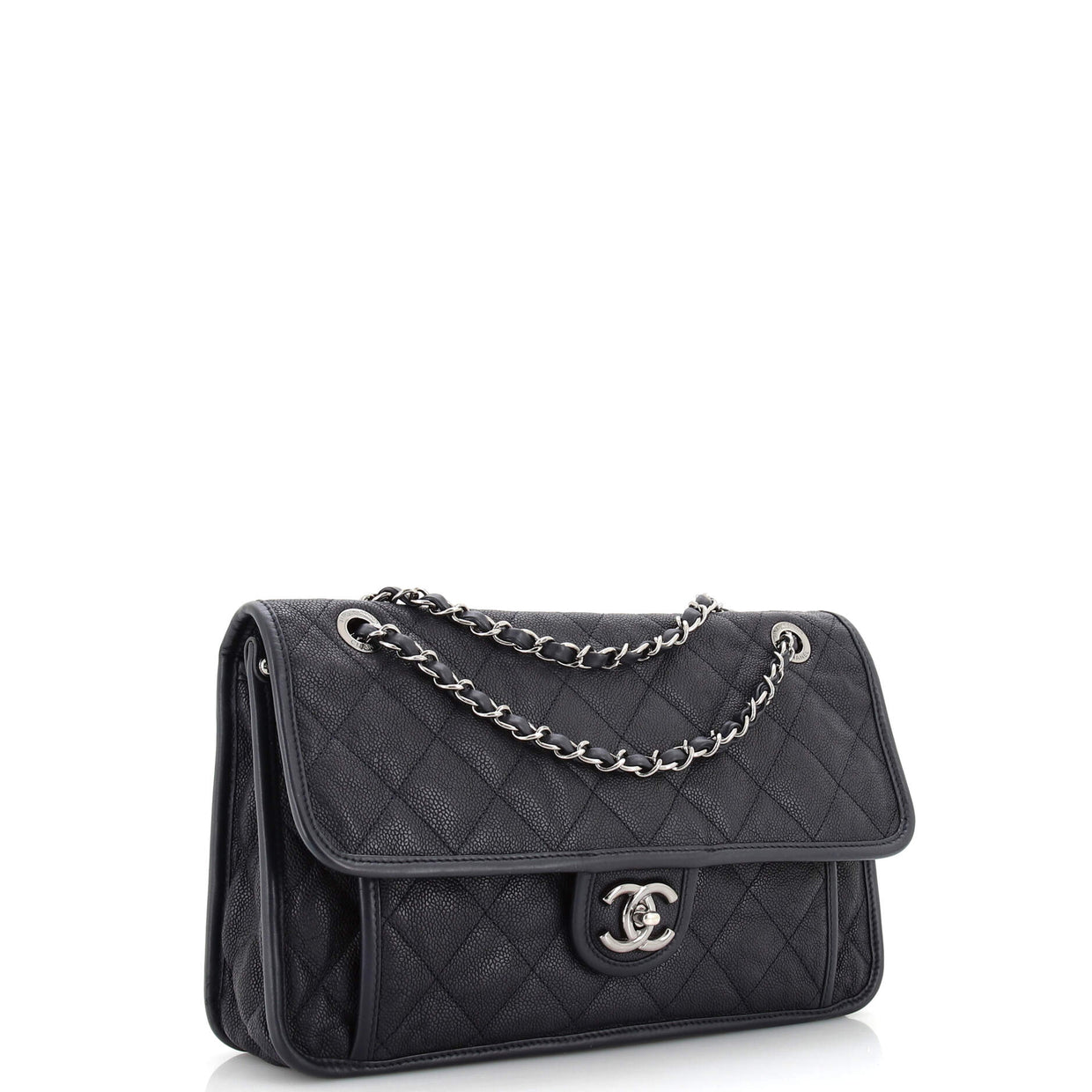 Chanel French Riviera Flap Bag Quilted Caviar Large Black 2670221