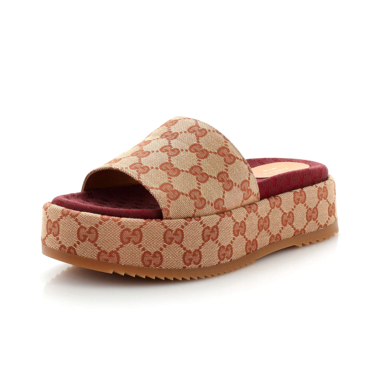 Gucci Women's Angelina Platform Slide Sandals GG Canvas Red 2671353