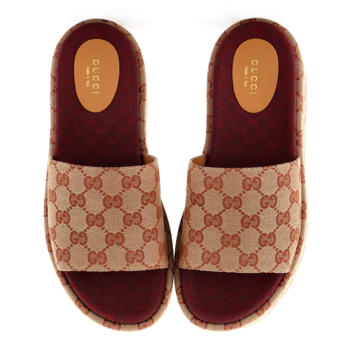 Gucci Women's Angelina Platform Slide Sandals GG Canvas Red 2671353