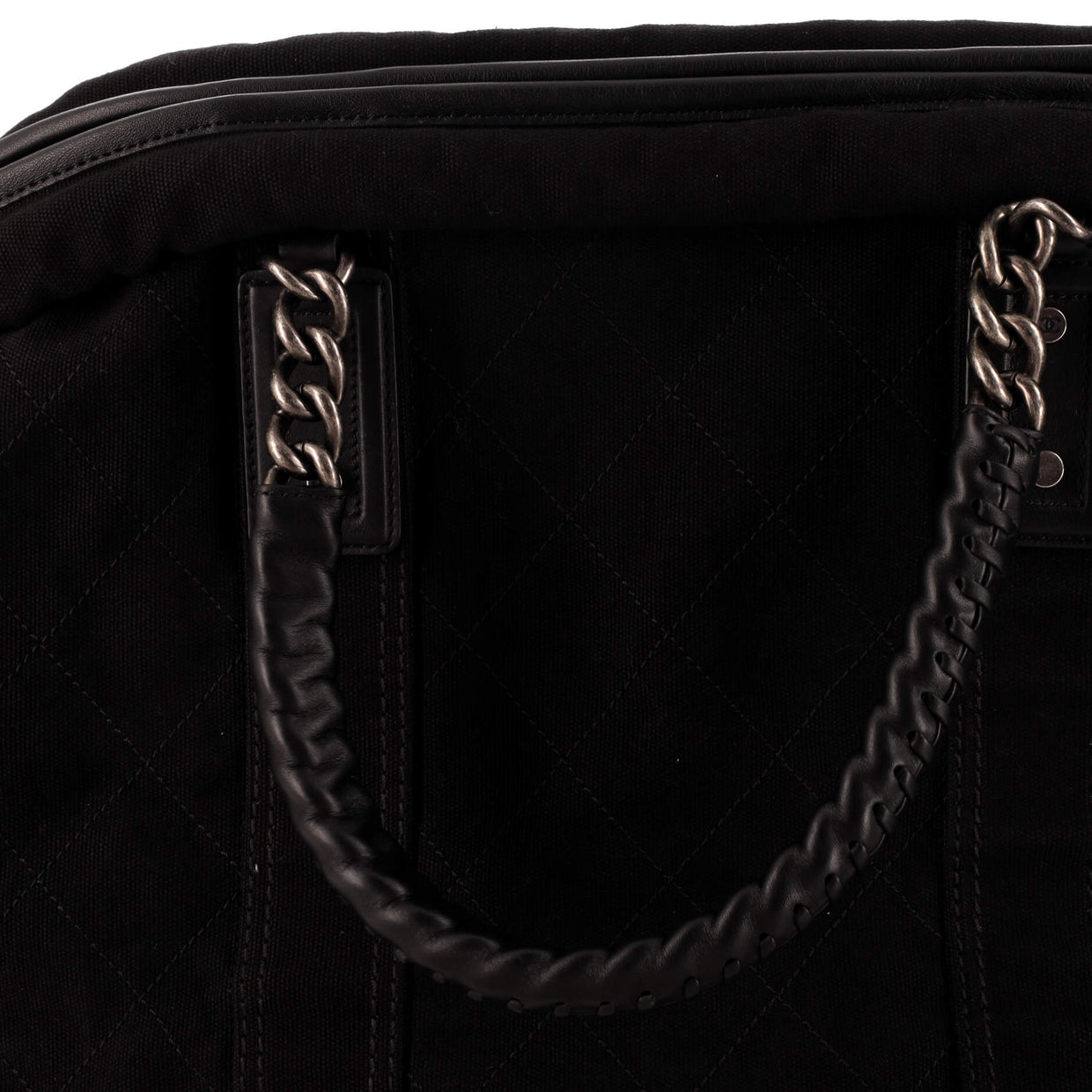 Chanel Street Style Weekender Bag Quilted Canvas Black 26723121