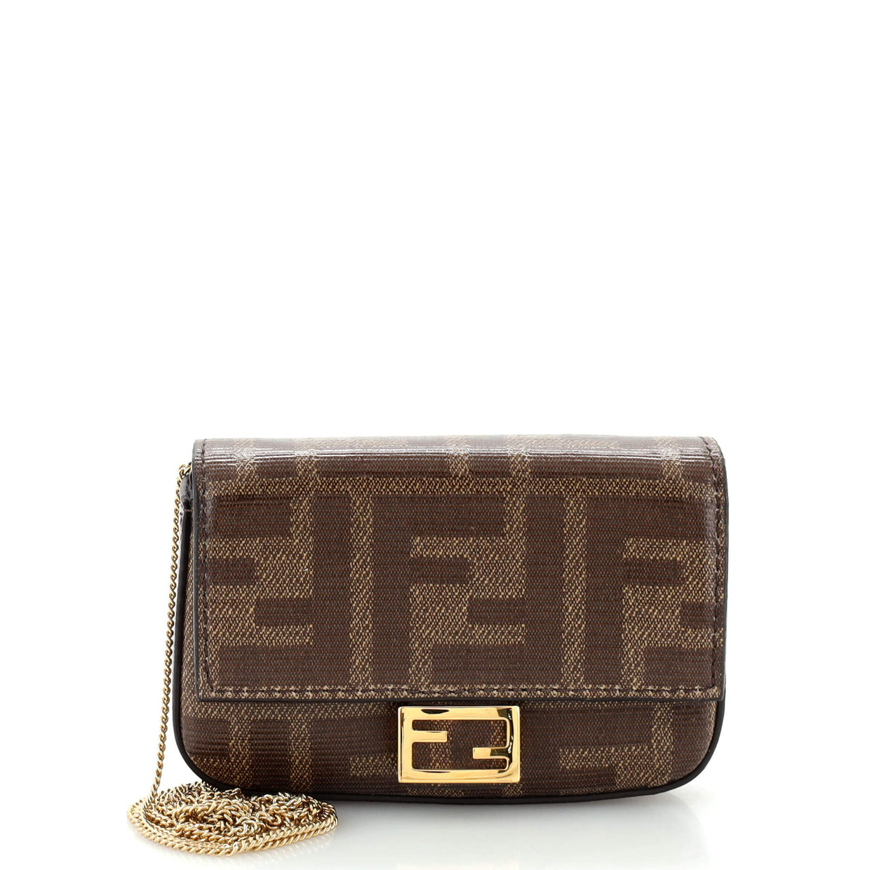 Fendi Chain Baguette Charm Bag Zucca Coated Canvas Nano Brown 2682591