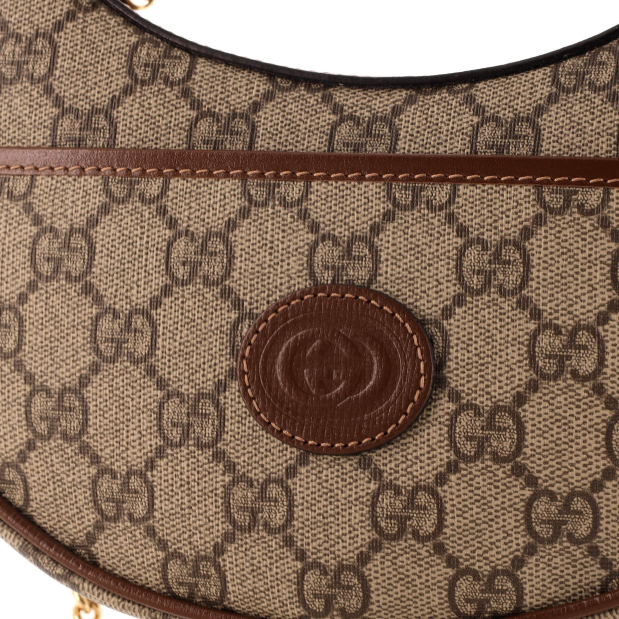Gucci Interlocking G Patch Half Moon Hobo GG Coated Canvas Mini Brown ...