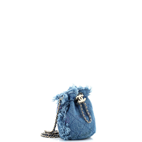 Chanel Denim Mood Chain Bucket Bag Logo Printed Quilted Fringe Denim ...