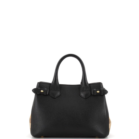 Burberry Banner Tote Leather and House Check Canvas Small Black 2704322