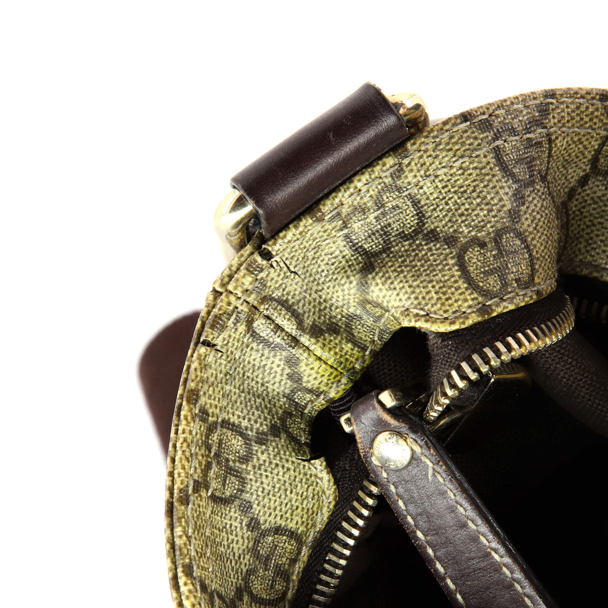 Gucci Zip Top Messenger Bag GG Coated Canvas Small Brown 2707163