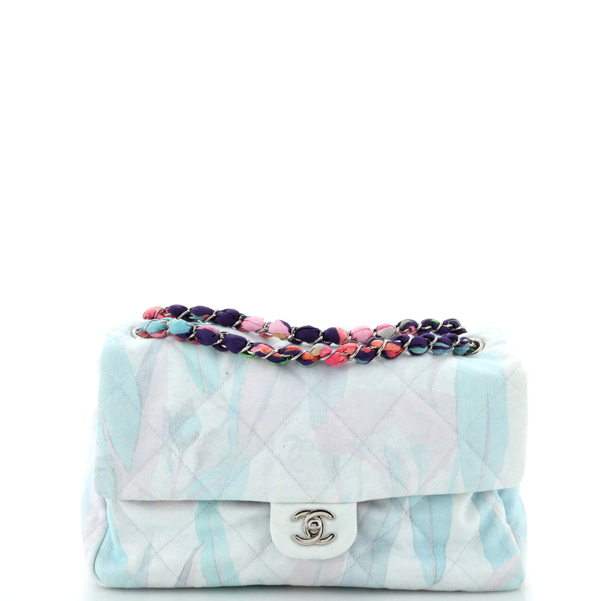 Chanel Jungle Jeans Flap Bag Quilted Printed Denim Large Blue 27085773