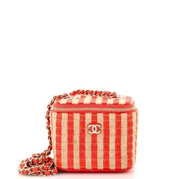 Chanel Classic Vanity Case with Chain Striped Raffia and Jute Mini Red ...