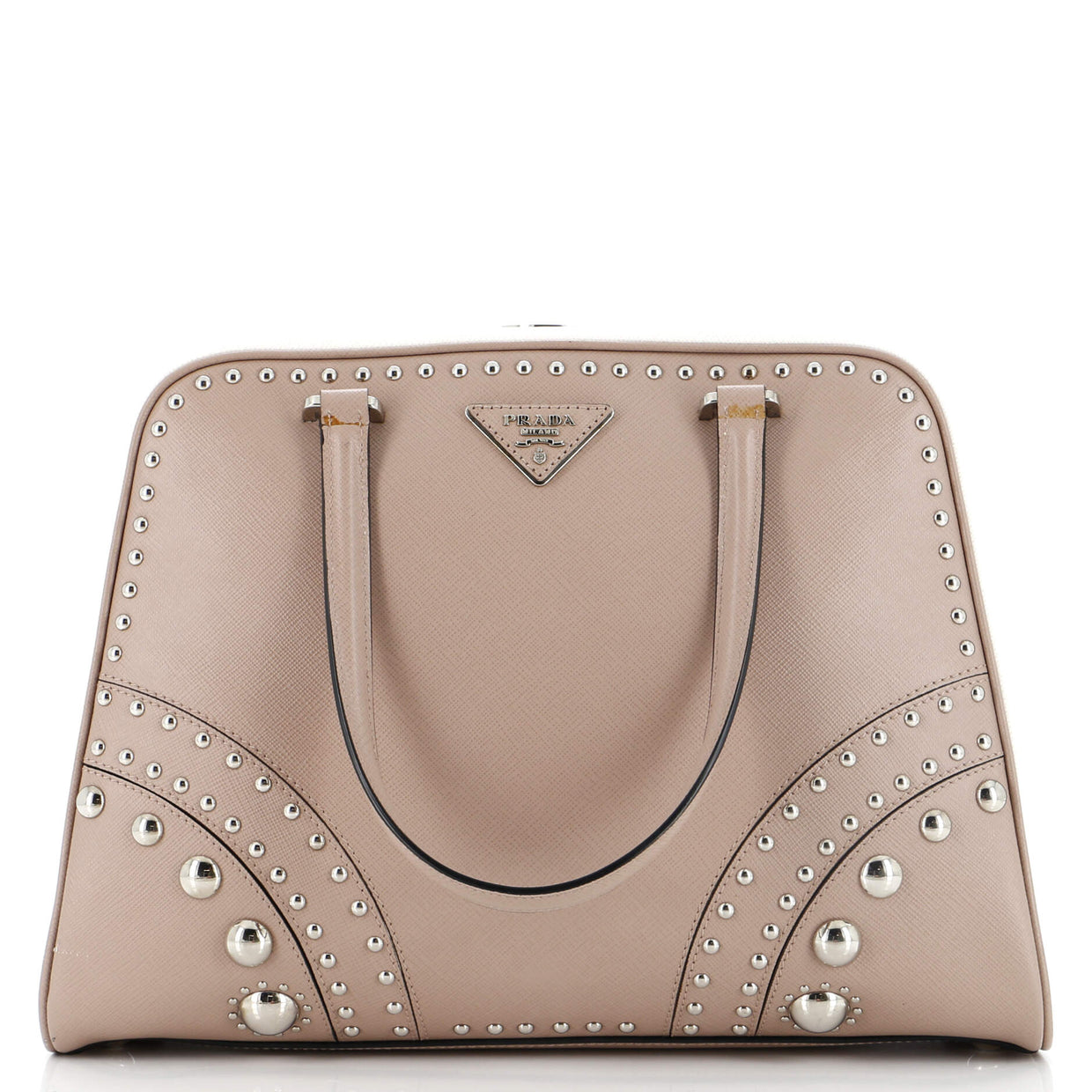 Prada Pyramid Top Handle Bag Studded Saffiano Leather Medium Neutral ...