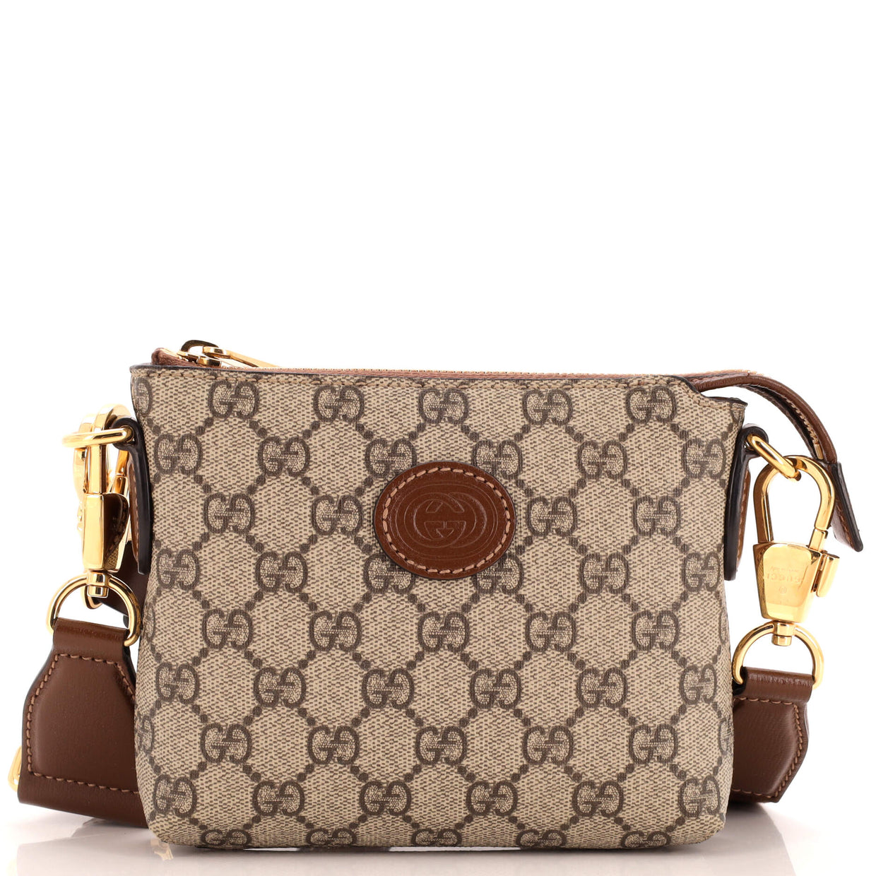 Gucci Interlocking G Patch Wristlet Messenger Bag GG Coated Canvas Mini ...
