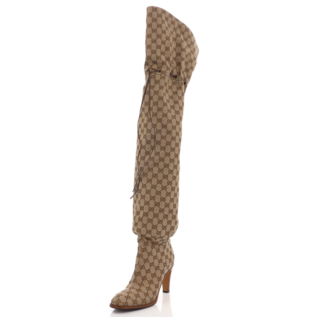 Gucci Women's Lisa Thigh High Boots GG Canvas Brown 2768181