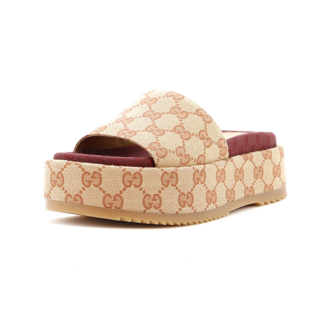 Gucci Women's Angelina Platform Slide Sandals GG Canvas Brown 2769181