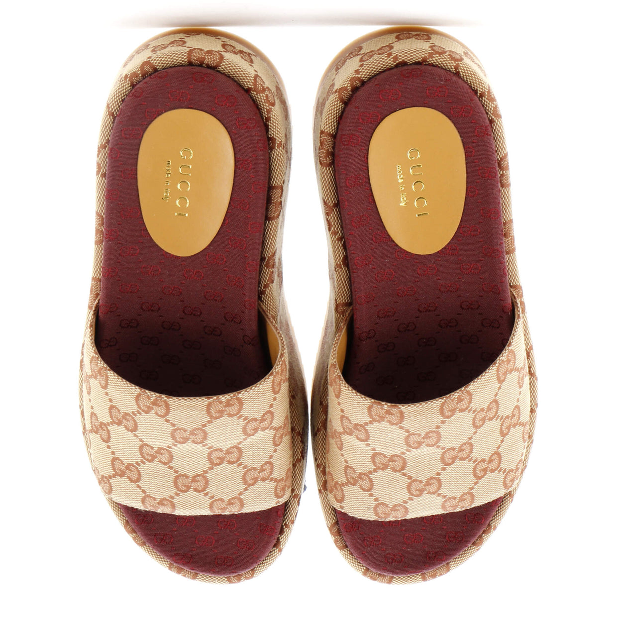 Gucci Women's Angelina Platform Slide Sandals GG Canvas Brown 2769181