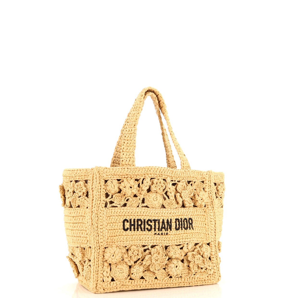 Christian Dior Book Tote Floral Woven Raffia Small Neutral 2774691