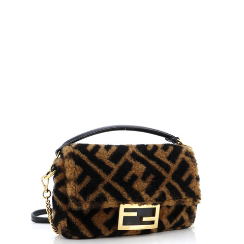Fendi Baguette NM Bag Zucca Shearling Mini Brown 27921713