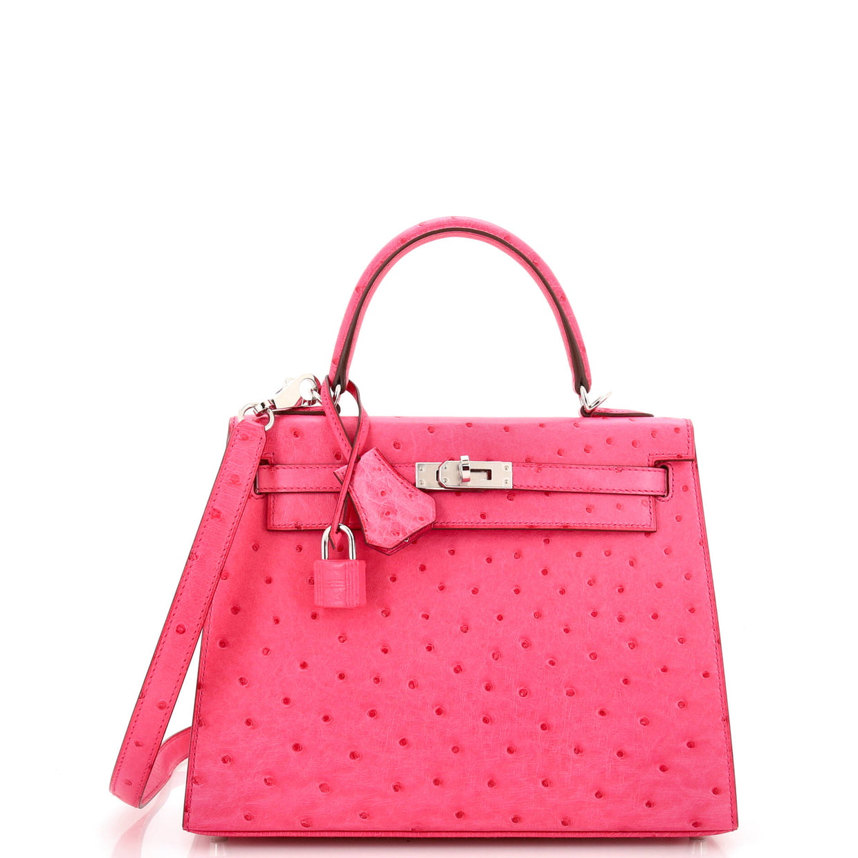 Hermes Kelly Handbag Pink Ostrich with Palladium Hardware 25 Pink 2793771