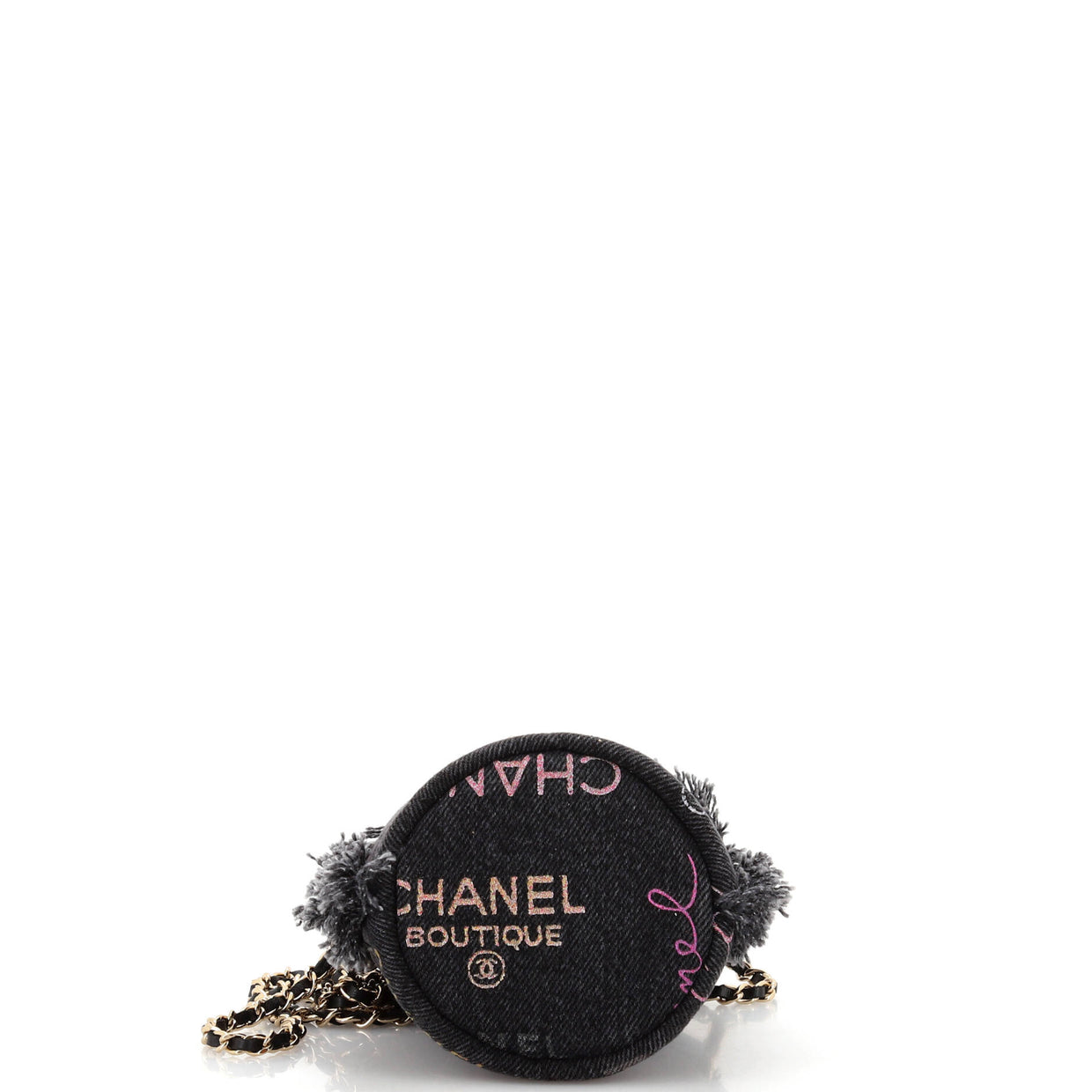 Chanel Denim Mood Chain Bucket Bag Logo Printed Quilted Fringe Denim ...