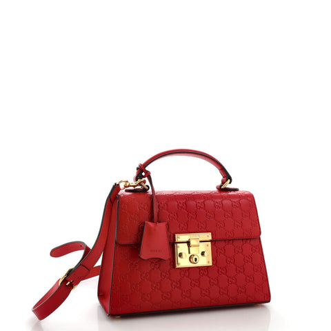 Gucci Padlock Top Handle Bag Guccissima Leather Small Red 2889013