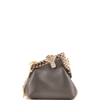 Fendi First Charm Crossbody Bag Leather Nano Gray 2943304