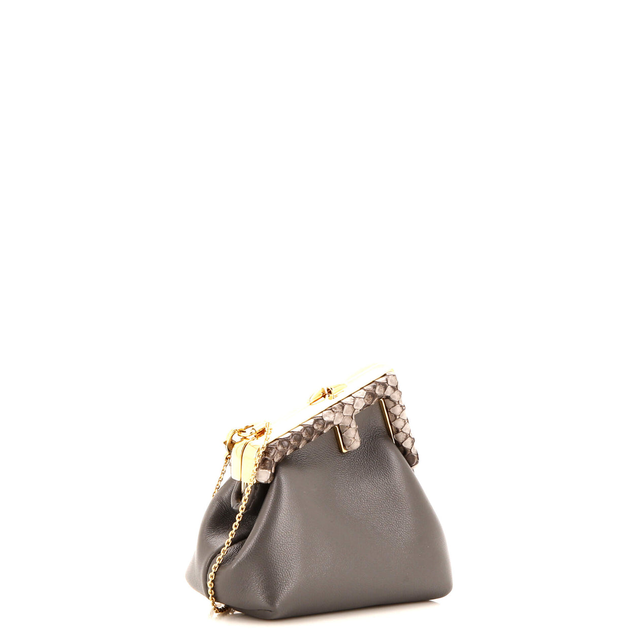 Fendi First Charm Crossbody Bag Leather Nano Gray 2943304