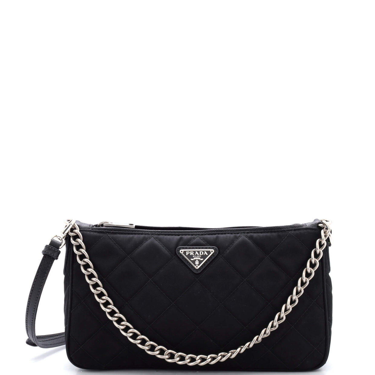 Prada Chain Zip Shoulder Bag Quilted Tessuto Small Black 2965141