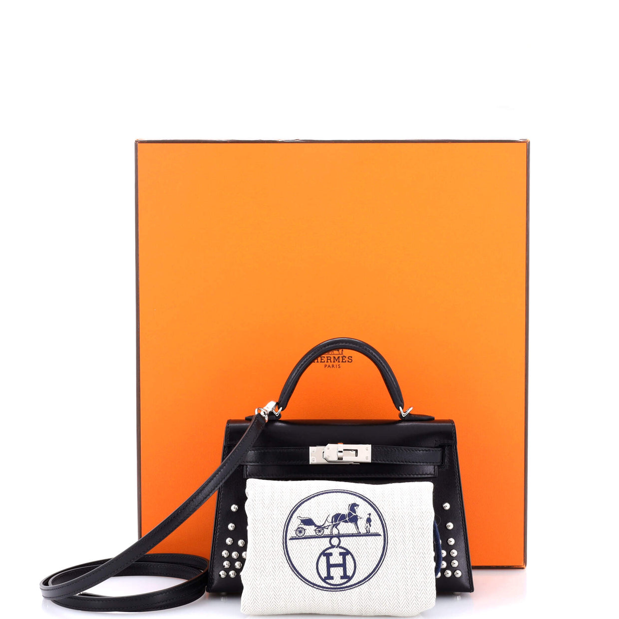 Hermes Kelly Mini II Bag Limited Edition Clouté Studded Box Calf 20 ...
