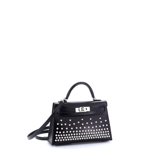 Hermes Kelly Mini II Bag Limited Edition Clouté Studded Box Calf 20 ...
