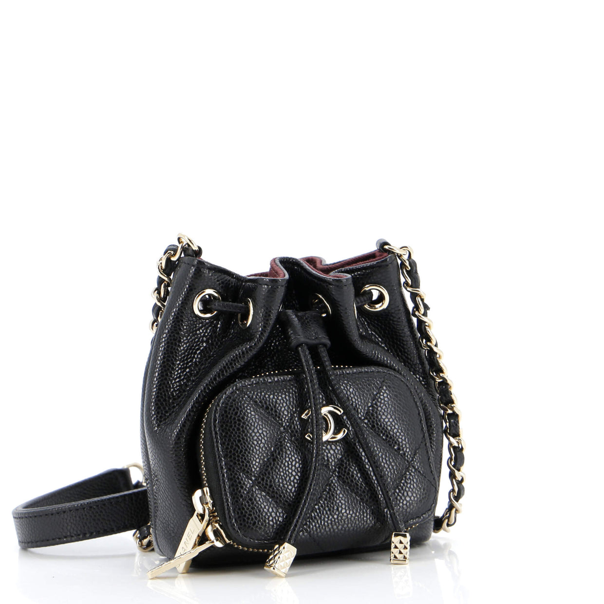 Chanel Business Affinity Drawstring Bucket Bag Quilted Caviar Mini ...