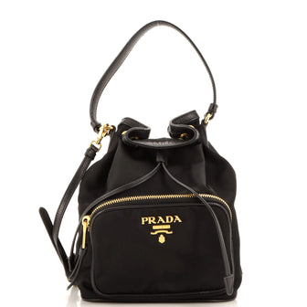 Prada Drawstring Bucket Bag Tessuto Small Black 2972715