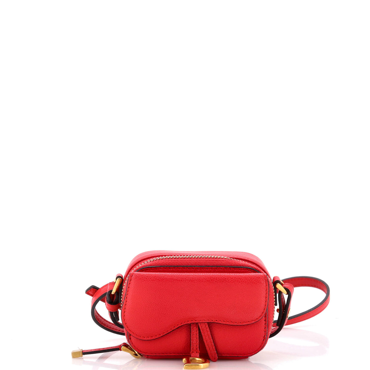Christian Dior Saddle Shoulder Strap Pouch Goatskin Mini Red 3032484