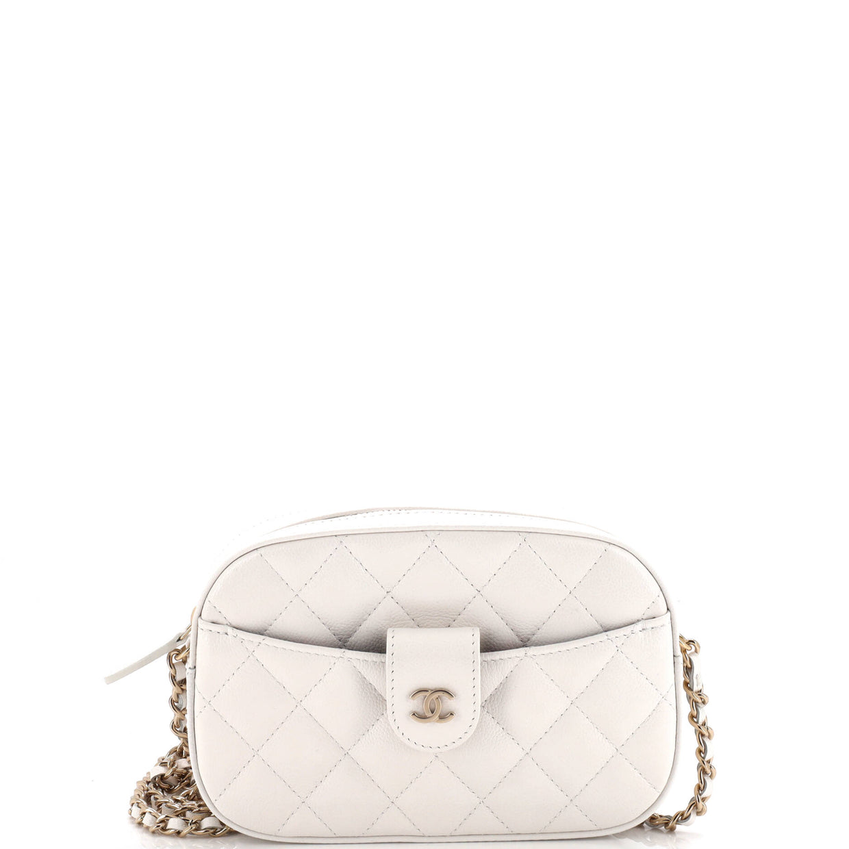 Chanel Camera Case Bag Quilted Caviar Mini White 3060361